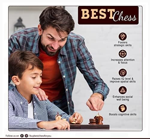 BCBESTCHESS Set, Premium Quality, Handcrafted Rosewood Unique Chess Board Set, Foldable Secure Storage for Magnetic Pieces with Extra Queens, Chess Set for Kids and Adults, Brown(12x12 Inches)