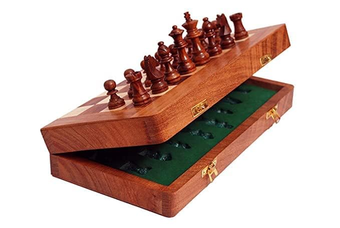 BCBESTCHESS Set, Premium Quality, Handcrafted Rosewood Unique Chess Board Set, Foldable Secure Storage for Magnetic Pieces with Extra Queens, Chess Set for Kids and Adults, Brown(12x12 Inches)