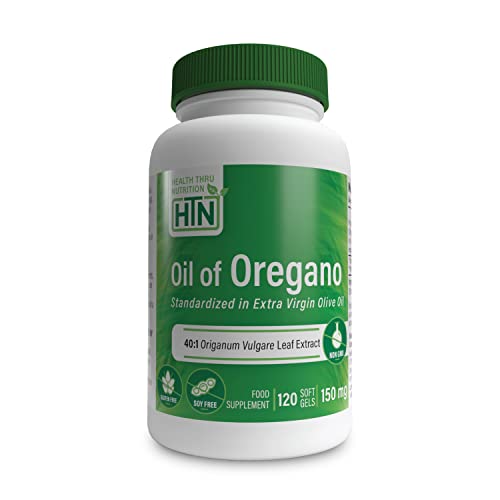 Health Thru Nutrition Oil of Oregano 120 Mini-Softgels | Wild Harvested | European 40:1 Origanum Vulgare Equivalent to 600mg Oregano in Extra Virgin Olive Oil | Non-GMO Gluten Free (Pack of 120)