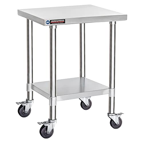 DuraSteel Food Prep Stainless Steel Table - 24 x 24 Inch Metal Table Cart - Commercial Workbench with Caster Wheel - NSF Certified - For Restaurant, Warehouse, Home, Kitchen, Garage, Chrome