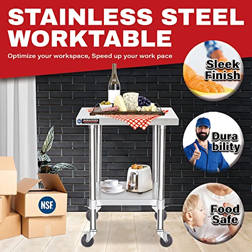 DuraSteel Food Prep Stainless Steel Table - 24 x 24 Inch Metal Table Cart - Commercial Workbench with Caster Wheel - NSF Certified - For Restaurant, Warehouse, Home, Kitchen, Garage, Chrome