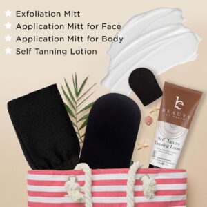 Self Tanning Bundle - Sunless Tanning Lotion Best Sellers with Self Tanning Mitt, Exfoliating Glove and Face Tanner Mitt, Best Self Tanner for Face and Body Kit for Streak Free, Sunless Tanner Results