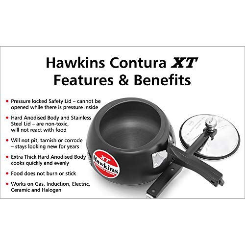 Hawkins CXT50 Contura Hard Anodized Induction Compatible Extra Thick Base Pressure Cooker, Black, 5L, 5 L