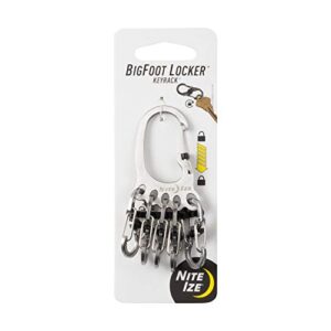 nite ize klkbf-11-r6 bigfoot locker keyrack, carabiner chain with 5 stainless steel locking s-biner toes to hold keys separately + securely, 1,unisex-adult, silver