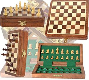 chess bazar - magnetic travel pocket chess set - staunton 7 x 7 inch folding game board handmade in fine rosewood