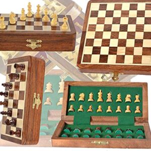 Chess Bazar - Magnetic Travel Pocket Chess Set - Staunton 7 X 7 Inch Folding Game Board Handmade in Fine Rosewood