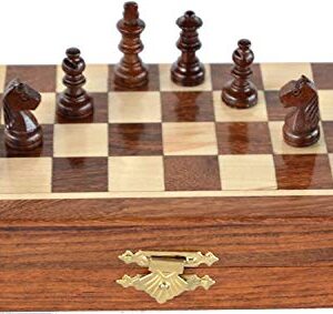 Chess Bazar - Magnetic Travel Pocket Chess Set - Staunton 7 X 7 Inch Folding Game Board Handmade in Fine Rosewood