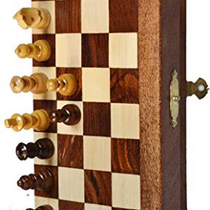 Chess Bazar - Magnetic Travel Pocket Chess Set - Staunton 7 X 7 Inch Folding Game Board Handmade in Fine Rosewood