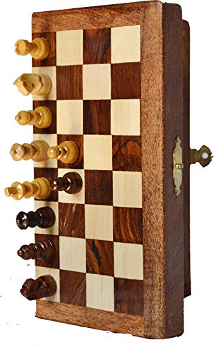 Chess Bazar - Magnetic Travel Pocket Chess Set - Staunton 7 X 7 Inch Folding Game Board Handmade in Fine Rosewood