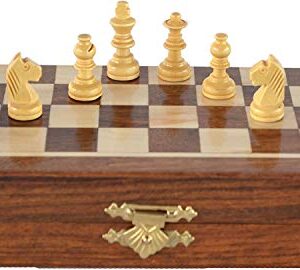 Chess Bazar - Magnetic Travel Pocket Chess Set - Staunton 7 X 7 Inch Folding Game Board Handmade in Fine Rosewood