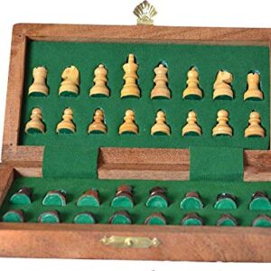 Chess Bazar - Magnetic Travel Pocket Chess Set - Staunton 7 X 7 Inch Folding Game Board Handmade in Fine Rosewood