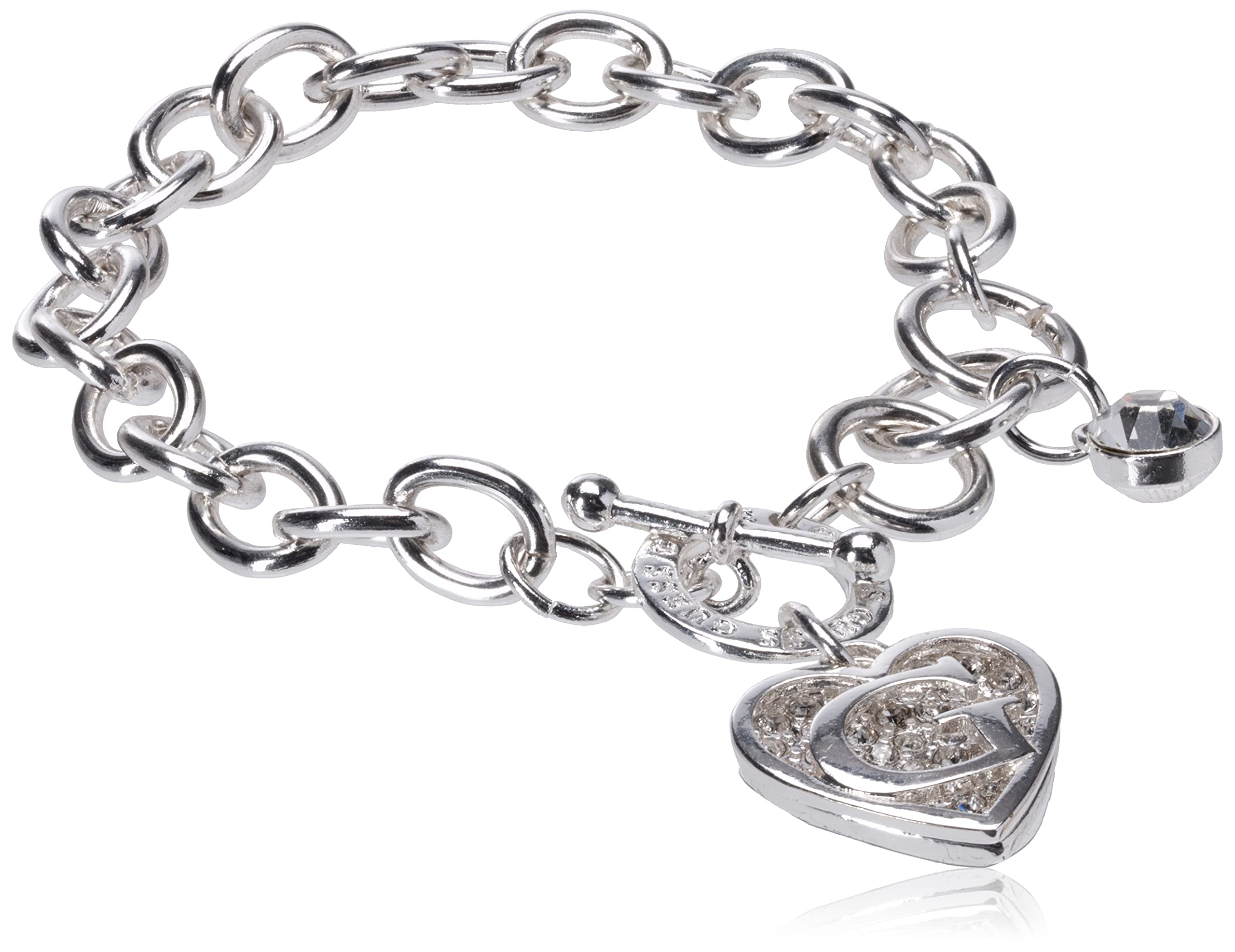 GUESS Toggle Chain Bracelet with Logo Heart Link Charm Bracelet