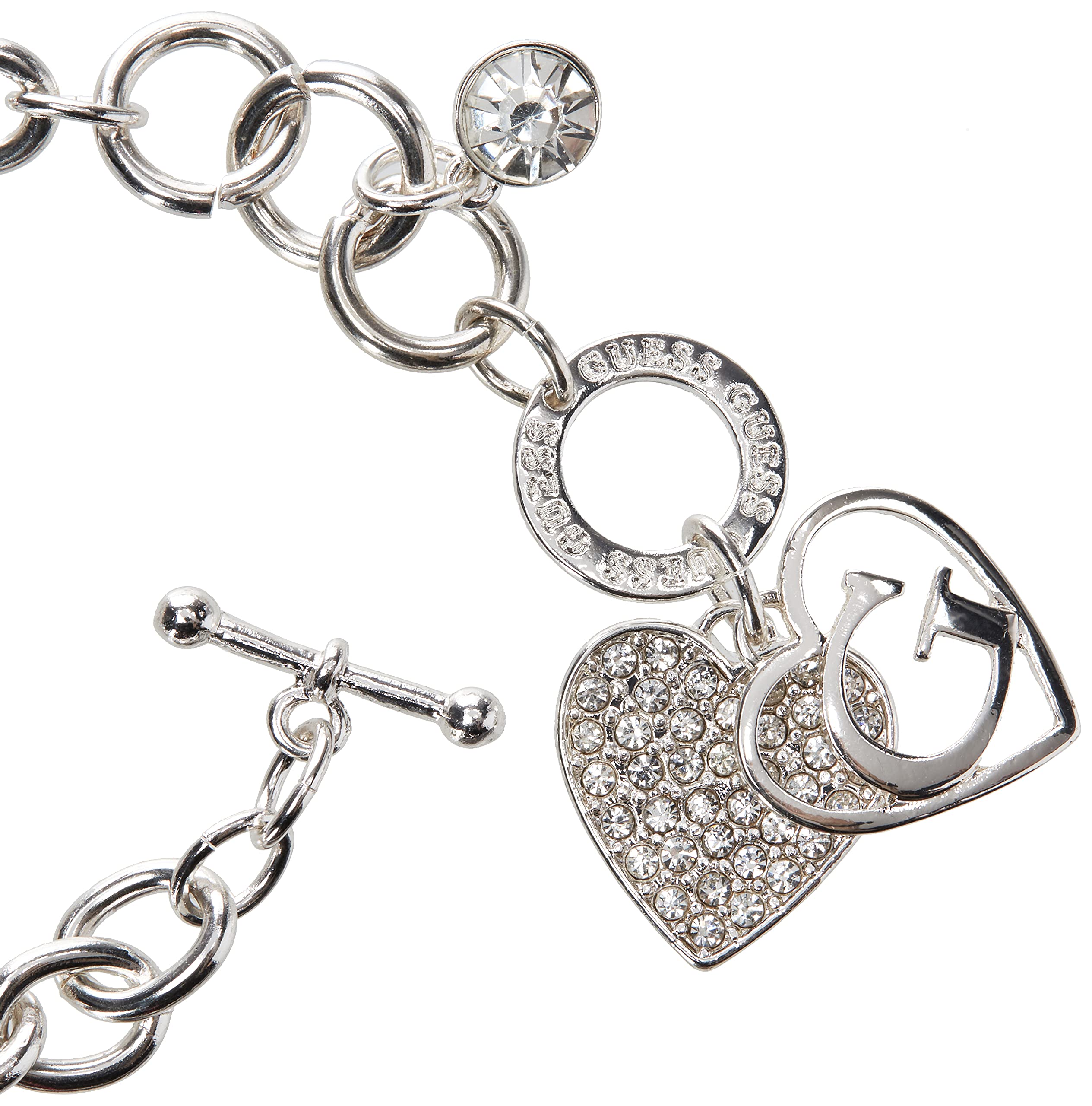 GUESS Toggle Chain Bracelet with Logo Heart Link Charm Bracelet