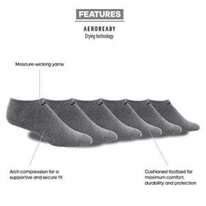 adidas Men's Athletic Cushioned No Show Socks with Arch Compression for a Secure fit (6-Pair), Heather Grey/Black, Large