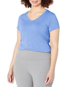 hanes womens sport heathered performance v-neck tee shirt, awesome blue heather, large us