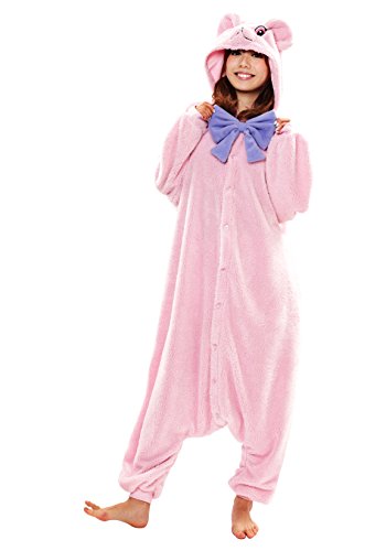 SAZAC Teddy Bear Kigurumi - Onesie Jumpsuit Halloween Costume (Adults, Pink)