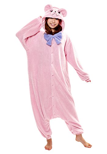 SAZAC Teddy Bear Kigurumi - Onesie Jumpsuit Halloween Costume (Adults, Pink)