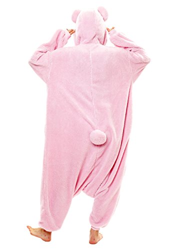 SAZAC Teddy Bear Kigurumi - Onesie Jumpsuit Halloween Costume (Adults, Pink)