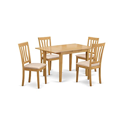 East West Furniture NOAN5-OAK-C 5-Piece Kitchen Dining Room Set - 4 Dining Room Chairs with Slatted Back and Linen Fabric Seat - a Dining Room Table with Rectangular Top (Oak Finish)