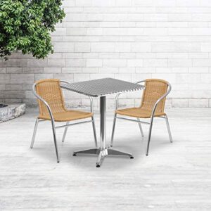 flash furniture lila 23.5'' square aluminum indoor-outdoor table set with 2 beige rattan chairs