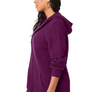 Roaman's Women's Plus Size Classic-Length Thermal Waffle Hoodie Zip Up Sweater - 3X, Medium Heather Grey Gray