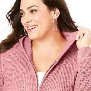 Roaman's Women's Plus Size Classic-Length Thermal Waffle Hoodie Zip Up Sweater - 3X, Medium Heather Grey Gray