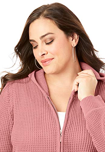 Roaman's Women's Plus Size Classic-Length Thermal Waffle Hoodie Zip Up Sweater - 3X, Medium Heather Grey Gray