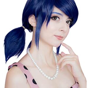 DAZCOS Anime Cosplay Wig For Girls Women Blue Hair With Red Rope