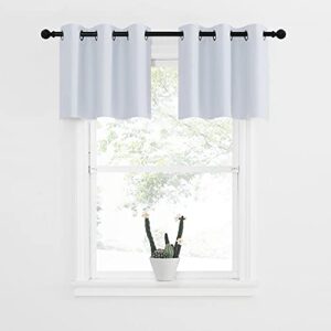 nicetown greyish white room darkening valances - energy efficient kitchen grommet-top kitchen curtain panels for short windows (2-pack, w42 x l18 + 1.2 inches header, platinum-greyish white)