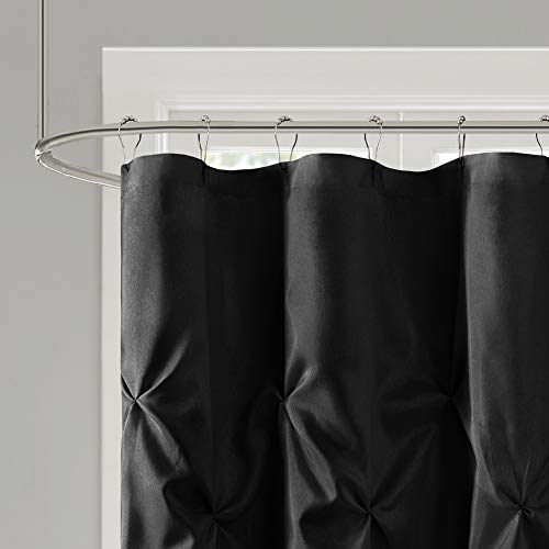 Madison Park Laurel Black Shower Curtain, Solid Transitional Shower Curtains for Bathroom, 72 X 72