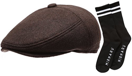 Men's Premium 100% Melton Wool 5 Panels Ivy Hat with Socks. (X-Large, Darkbrown)