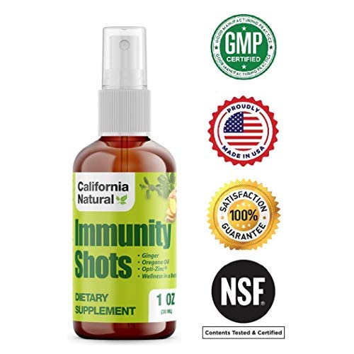 California Natural Immunity Shots 1oz Spray Opti-Zinc, Organic Ginger Root, Oregano Oil - Potent & Pure Immune System Booster - Immune System Support - 1oz