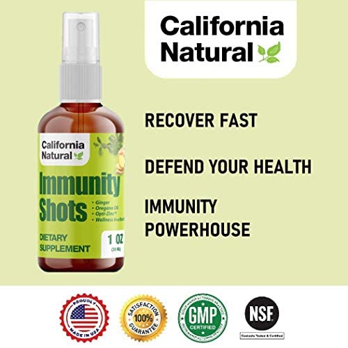 California Natural Immunity Shots 1oz Spray Opti-Zinc, Organic Ginger Root, Oregano Oil - Potent & Pure Immune System Booster - Immune System Support - 1oz