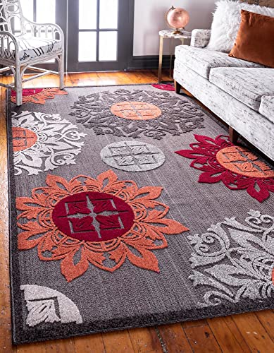 Unique Loom Outdoor Modern Collection Area Rug - Chicago (6' 1" x 9' Rectangle, Brown/ Orange)