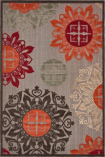 Unique Loom Outdoor Modern Collection Area Rug - Chicago (6' 1" x 9' Rectangle, Brown/ Orange)