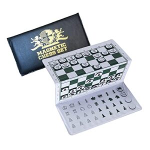 we games magnetic chess set, mini travel chess board with magnetic pieces, pocket chess set for on-the-go practice 2 extra queens and blanks for learning, foldable travel chess set for adults and kids