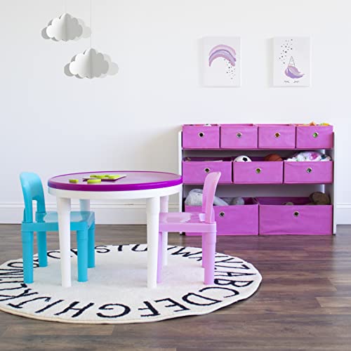 Humble Crew, White/Blue/Pink Kids 2-in-1 Plastic Building Blocks-Compatible Activity Table and 2 Chairs Set, Light Colors