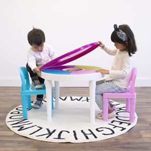 Humble Crew, White/Blue/Pink Kids 2-in-1 Plastic Building Blocks-Compatible Activity Table and 2 Chairs Set, Light Colors