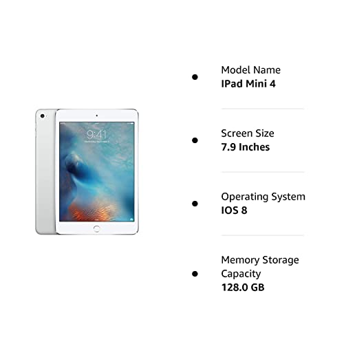 Apple iPad Mini 4, 128GB, Silver - WiFi (Renewed)