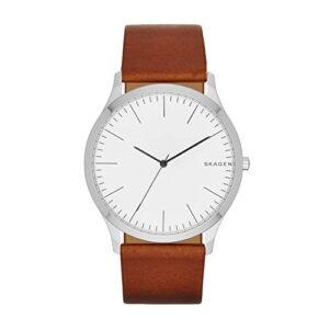 skagen men's jorn quartz analog stainless steel and leather watch, color: white/brown (model: skw6331)