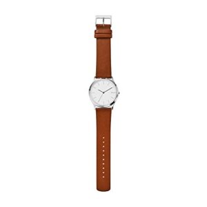 Skagen Men's Jorn Quartz Analog Stainless Steel and Leather Watch, Color: White/Brown (Model: SKW6331)