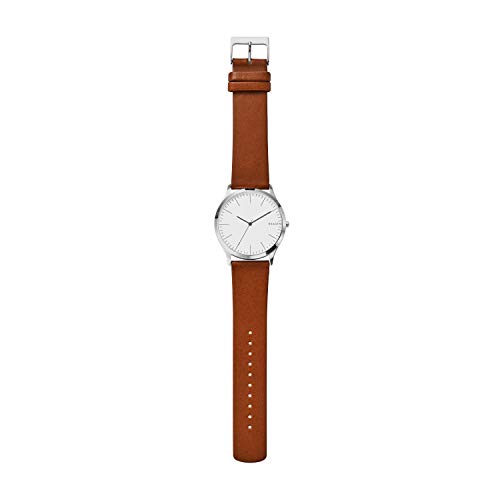 Skagen Men's Jorn Quartz Analog Stainless Steel and Leather Watch, Color: White/Brown (Model: SKW6331)