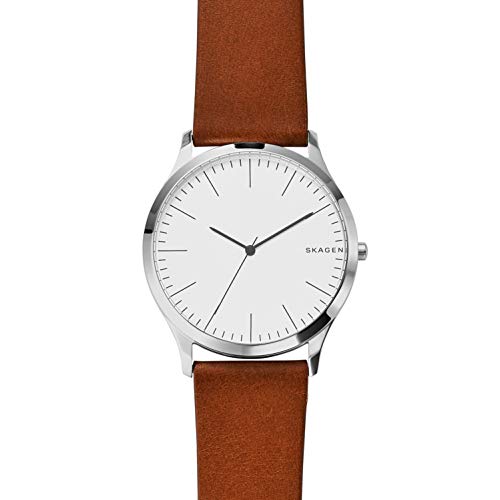 Skagen Men's Jorn Quartz Analog Stainless Steel and Leather Watch, Color: White/Brown (Model: SKW6331)