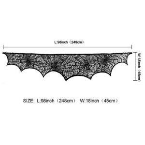 AerWo Halloween Decorations Black Lace Spiderweb Fireplace Mantle Scarf Cover for Halloween Mantle Decor Festive Party Supplies,18 x 98 inch 45 X 243cm 18 x 96 inch