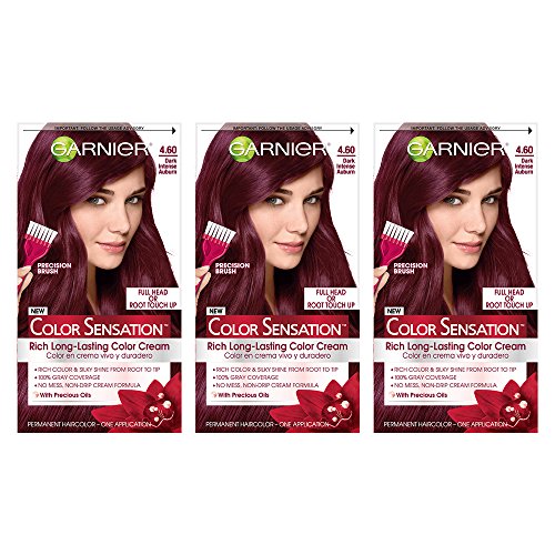 Garnier Color Sensation Hair Color Cream, 4.60 Cherry on Top (Dark Intense Auburn), (Pack of 3) (Packaging May Vary)