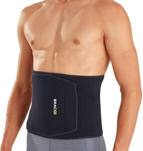 bracoo premium waist trimmer wrap (broad coverage), sweat sauna slim belly belt for men and women - abdominal waist trainer, weight less, increased core stability, metabolic rate, se22, black (l/xl)