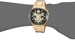 Bulova Men's Classic Maquina Gold Tone Stainless Steel 3-Hand Automatic Watch, Skeleton Dial Style: 98A178