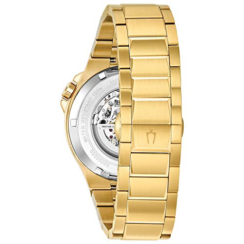 Bulova Men's Classic Maquina Gold Tone Stainless Steel 3-Hand Automatic Watch, Skeleton Dial Style: 98A178