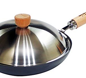 River Light Iron Frying Pan, Kyoku, Japan, Lid Set, 11.0 inches (28 cm), Induction Compatible, Wok, Made in Japan