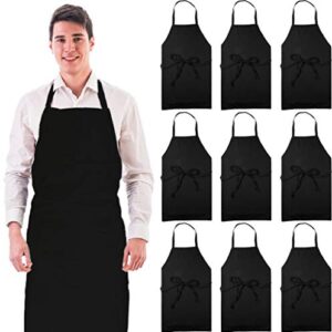 White Classic Wealuxe Black Apron without Pockets 12 Pack, Professional Bib Apron Bulk, Cooking Aprons for Women and Men, Adult Chef Apron for Kitchen and Restaurant